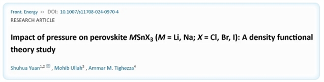 FIE Research Article：压力对钙钛矿MSnX3 的影响（M=Li, Na; X=Cl, Br, I)——密度泛函理论研究—论文—科学网